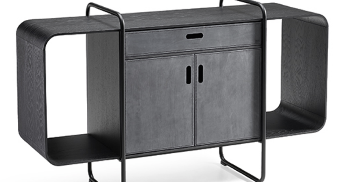 Apelle Sideboard aus Metall und Holz mit Ledertüren und Schublade von Midj