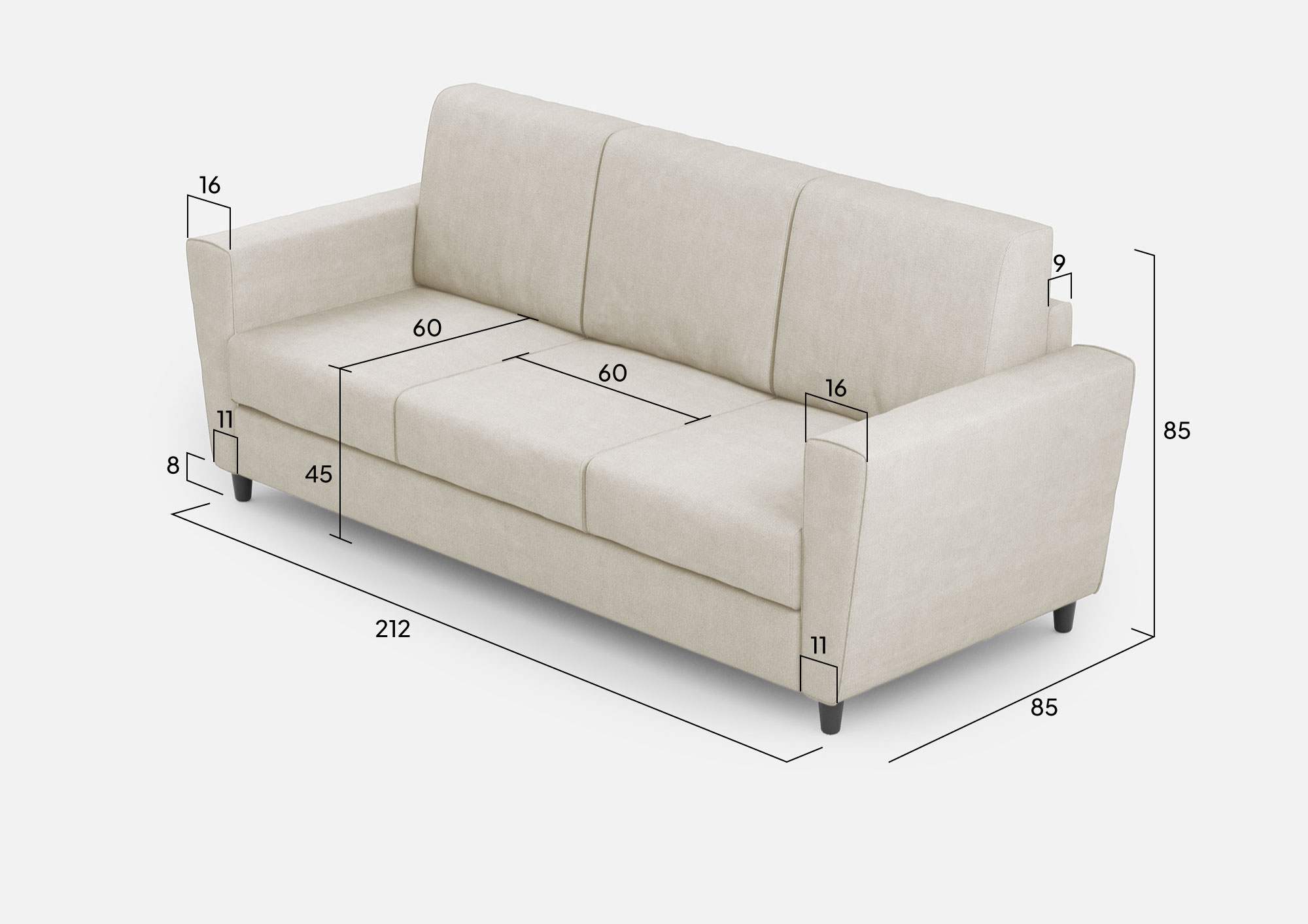 Yasel 3 seater sofa by Ityhome - Sofas
